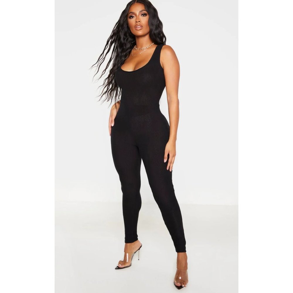 Plt Shape Black Brushed Rib Scoop Jumpsuit 12 - Gem